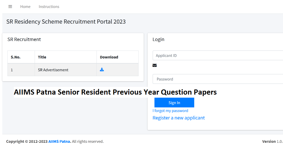 AIIMS Patna Senior Resident Previous Year Question Papers Download PDF