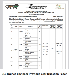 BEL Trainee Engineer Previous Year Question Paper Download PDF