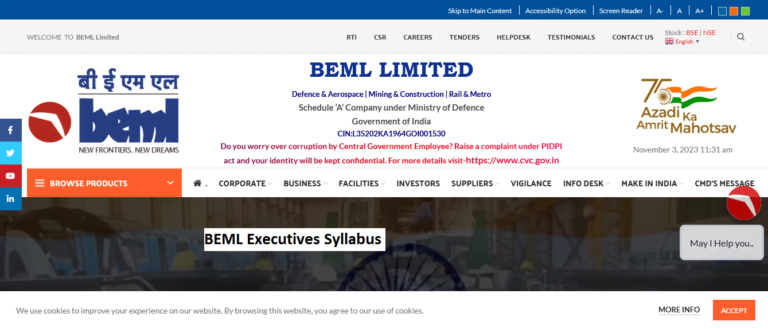 BEML Executives Syllabus 2024 Exam Pattern Download Online