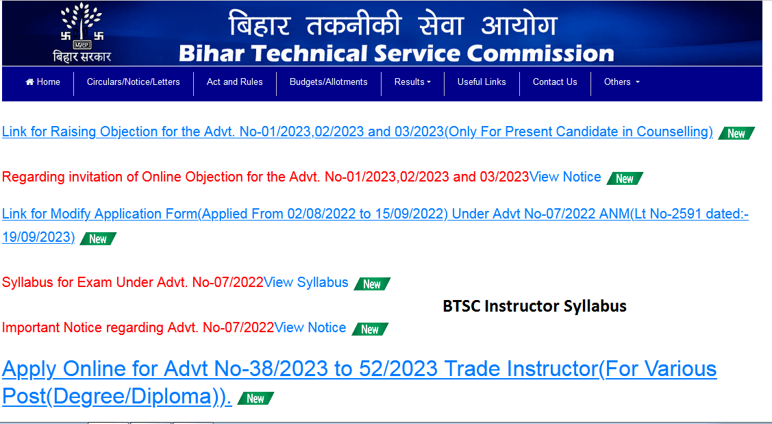 BTSC Instructor Syllabus 2023 Download Exam Pattern @www.btsc.bih.nic.in