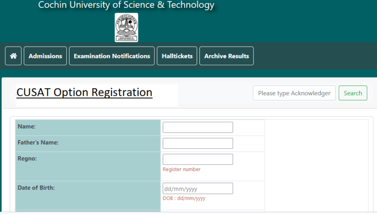 CUSAT Option Registration 2024 Online Apply Link & Last Date, Fee www.cusat.ac.in