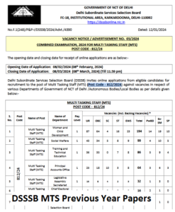 DSSSB MTS Previous Year Papers Download PDF