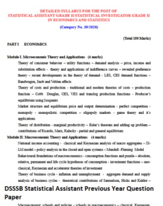 DSSSB Statistical Assistant Previous Year Question Paper Download PDF