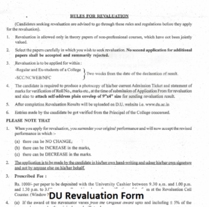 DU Revaluation Form 2024 Download Online BA BSc BCom {Link Out} @www.du.ac.in