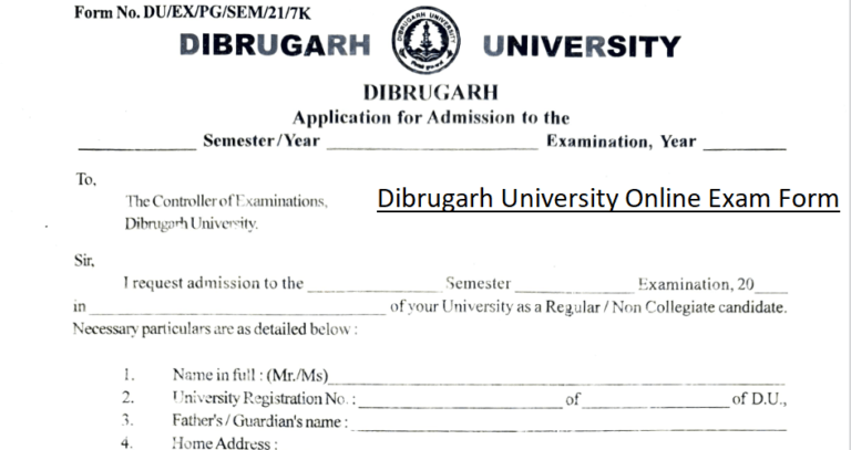 Dibrugarh University Exam Form Fill Up 2024 Online Apply {Direct Link ...