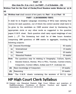 HP High Court Clerk Syllabus 2024 Exam Pattern Download PDF