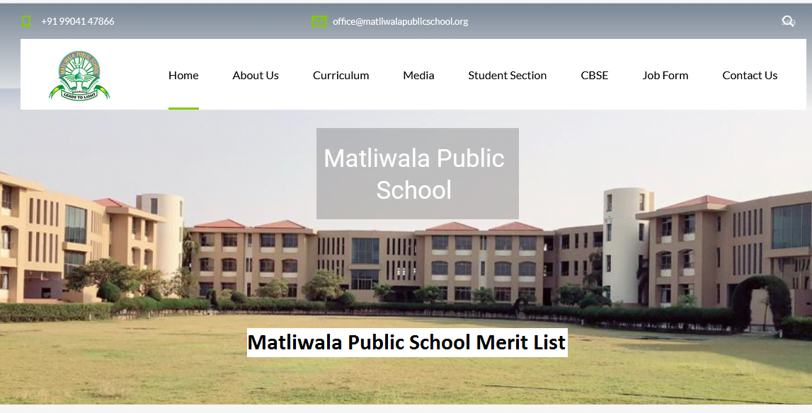 Matliwala Public School Merit List 2024 Download Rank List & cut Off Marks