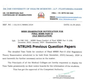 NTRUHS Previous Question Papers Download PDF {Online}
