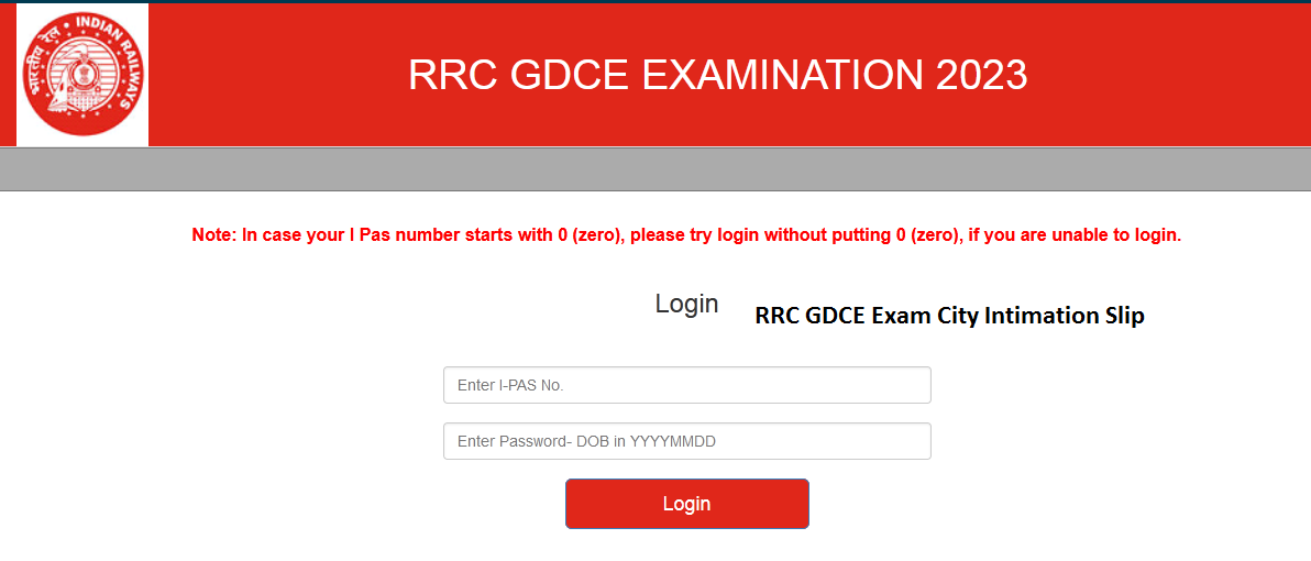 RRC GDCE Exam City Intimation Slip 2024 Download Online rrcgdce2023 ...