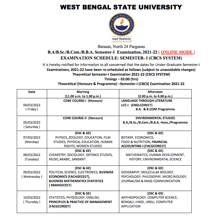 WBSU Routine 2023 Part 1 2 Exam Date Barasat University Released WBSU Routine 2023 Part 1 2 Exam Date Barasat University Released