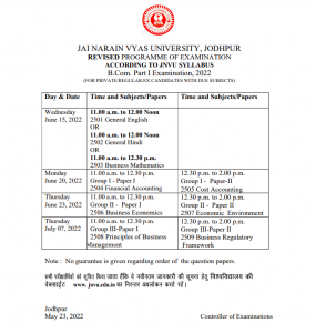 JNVU Time Table 2024 ; (OUT) Exam Date Sheet BA BSc BCom 1st 2nd 3rd Year