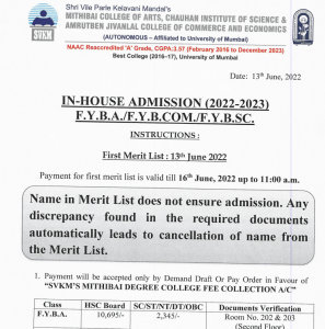 Mithibai College Merit list 2023 | Cut Off List Admission BA / BSc ...
