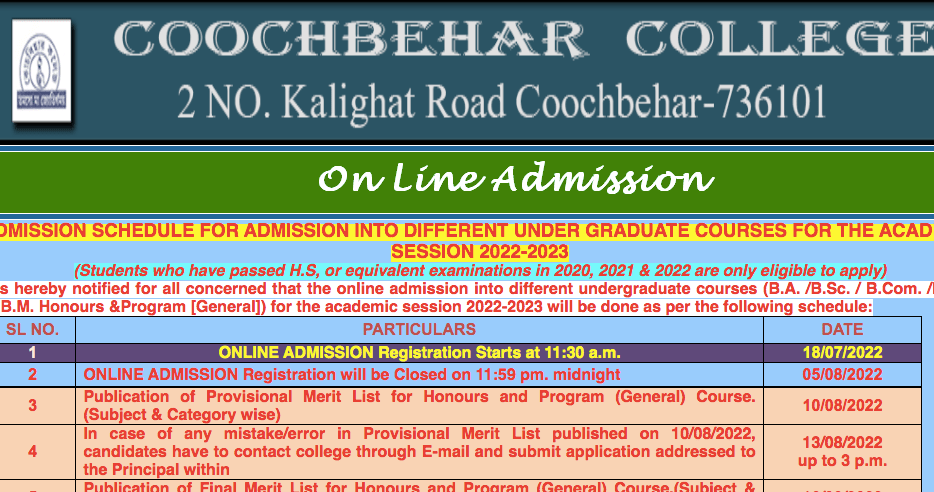 Cooch Behar College Merit List 2023 | BA B.Sc B.Com Final Admission ...