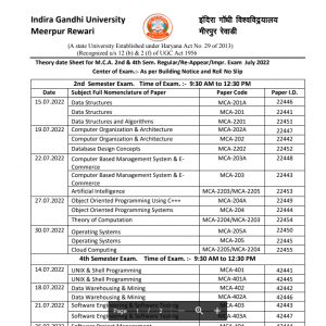 IGU Meerpur Exam Date Sheet 2023 {Out} Indira Gandhi University BA BEd ...