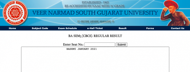 Veer Narmad South Gujarat University Result 2025 Download vnsgu.ac.in {Out}