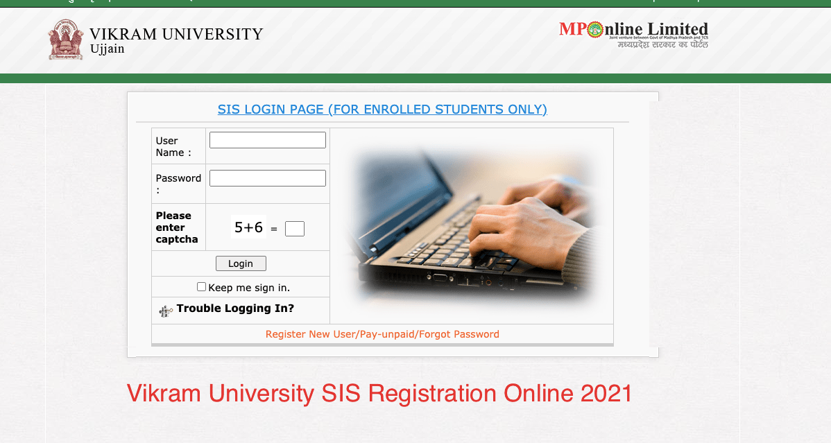 Vikram University SIS Registration Online 2024 Portal Login Link