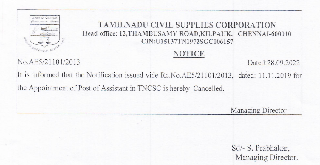 Ration Shop Recruitment 2024 TNCSC Salesman Job, Apply Online