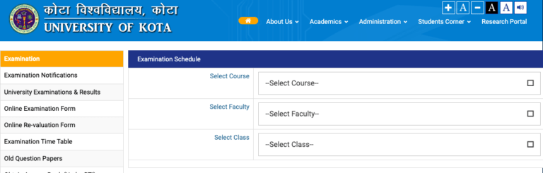 Kota University Time Table 2025 Download PDF @ uok.ac.in