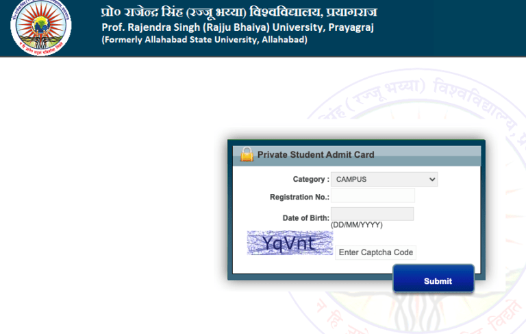 Rajju Bhaiya University Admit Card 2024 Download prsuprayagraj.in