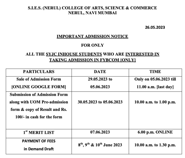 SIES Nerul Merit List 2024 Download 3rd Cut Off List {Out}