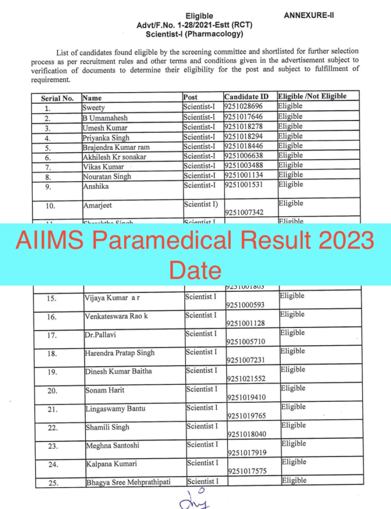 AIIMS Paramedical Result 2023 Check Cut Off Marks & Merit List {Link Out}