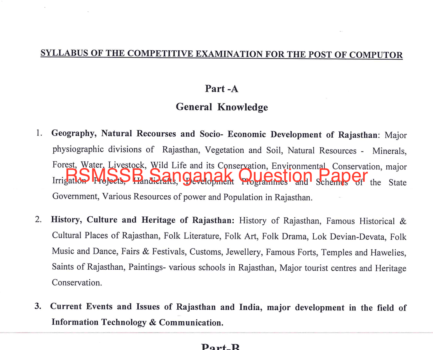 RSMSSB Sanganak Question Paper Download PDF