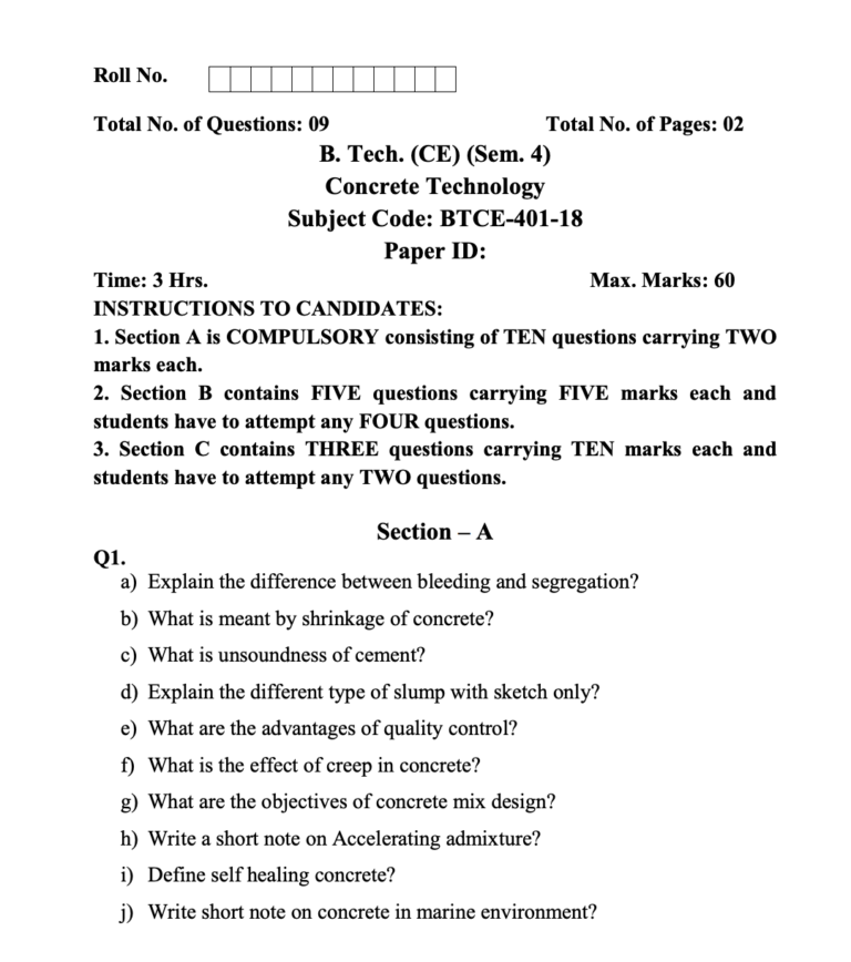 PTU Previous Year Question Paper Download PDF