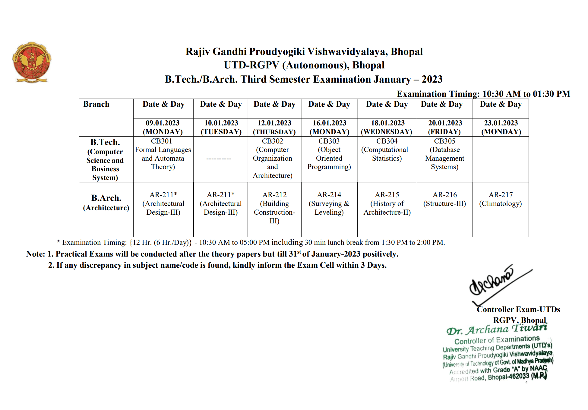 RGPV Exam Time Table 2024 | UG PG 1st 2nd 3rd 4th 5th 6th Semester Routine
