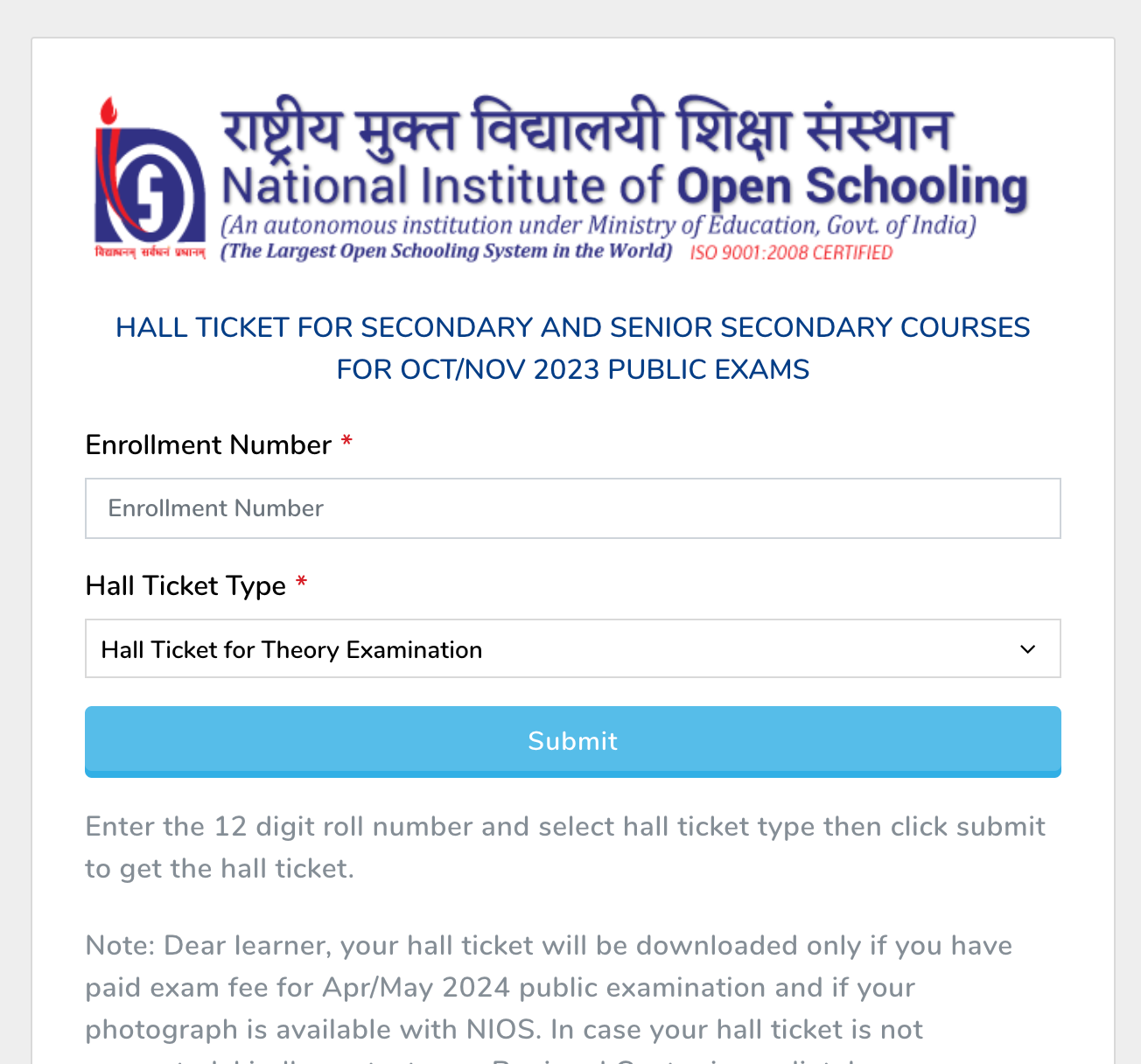 NIOS Asha Admit Card 2024 Download Exam Date & Hall Ticket (Link Out)