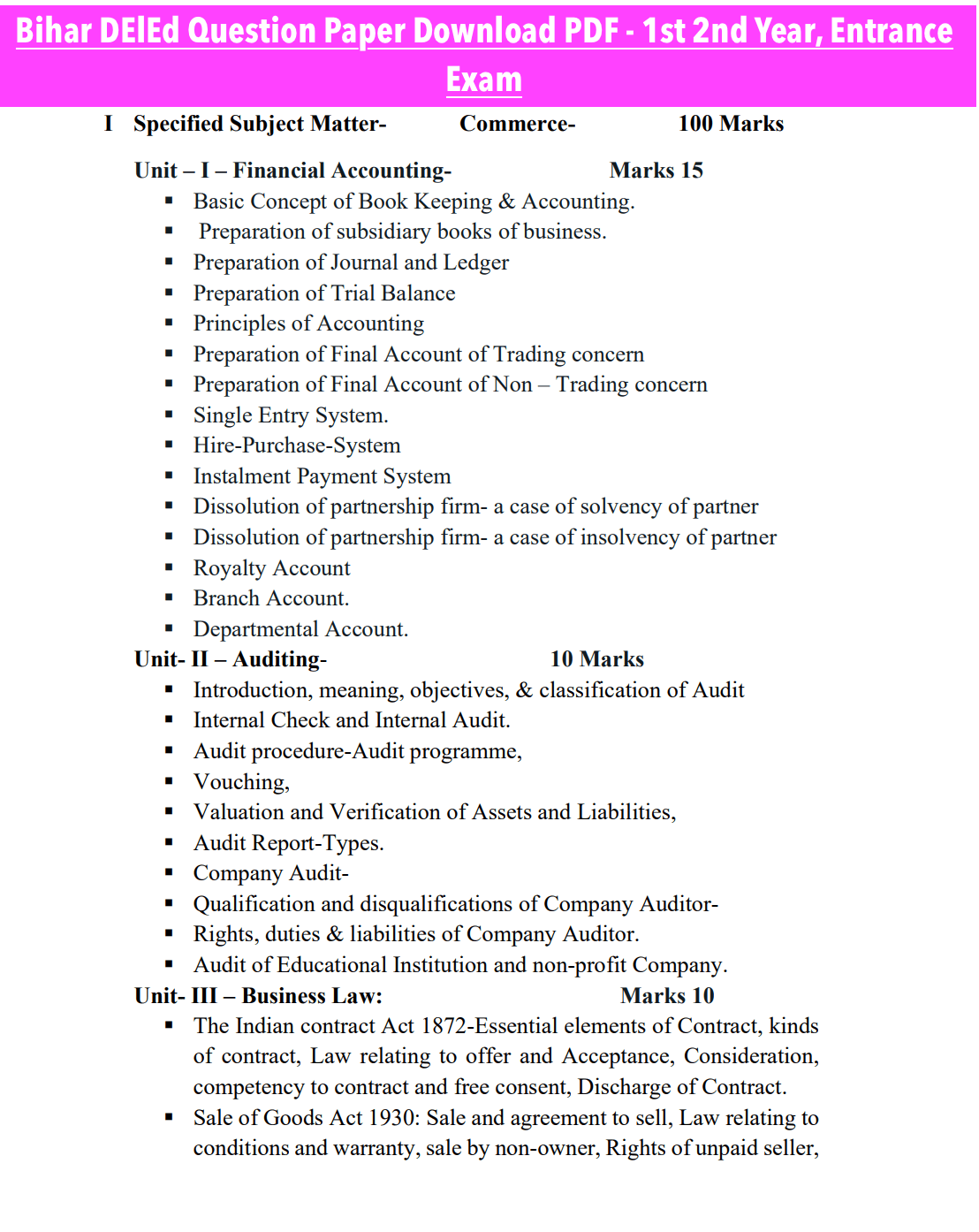 Bihar DElEd Question Paper Download PDF - 1st 2nd Year, Entrance Exam