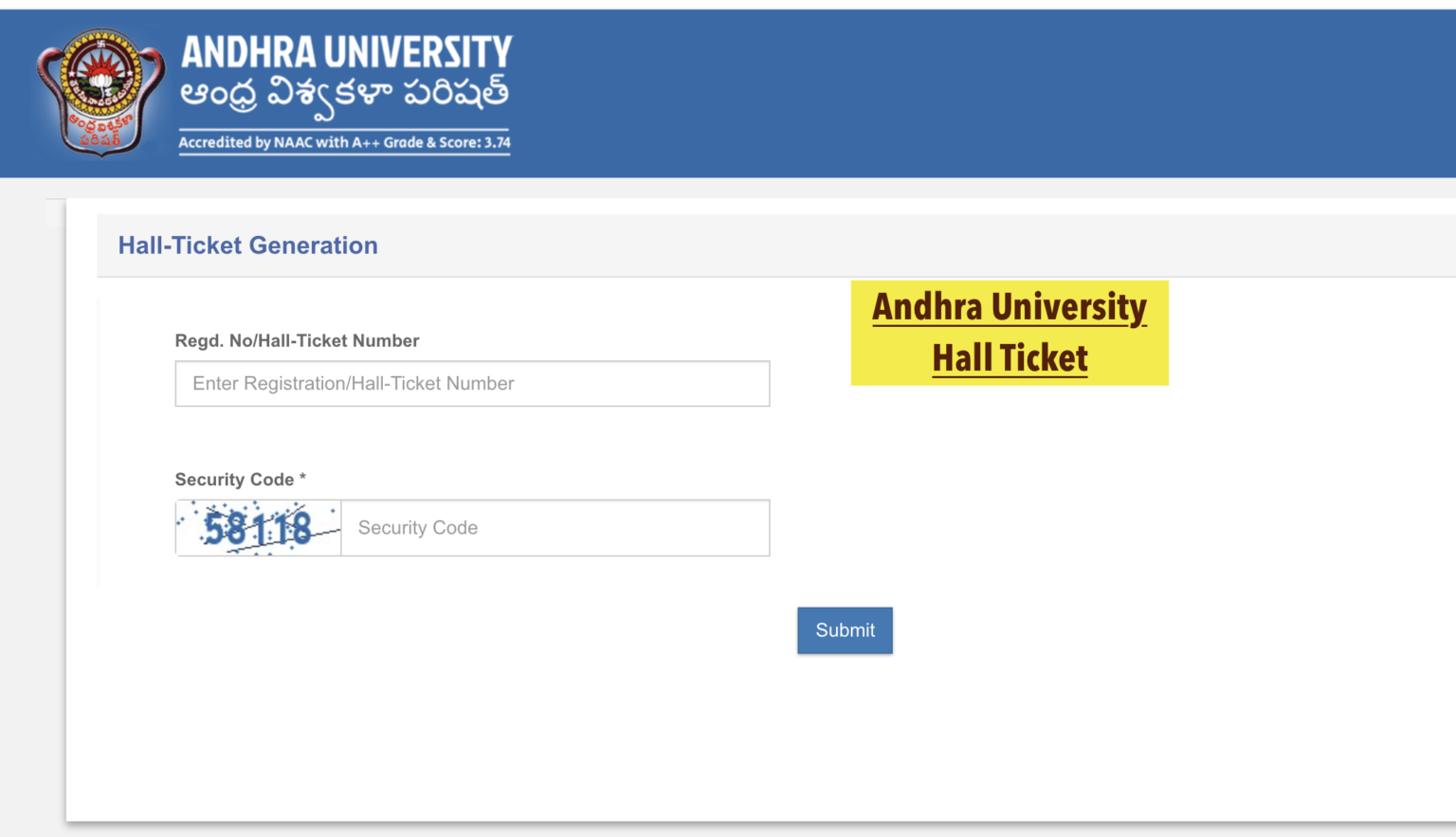 Andhra University Hall Ticket 2024 ; aucoe Distance Admit Card {Published}