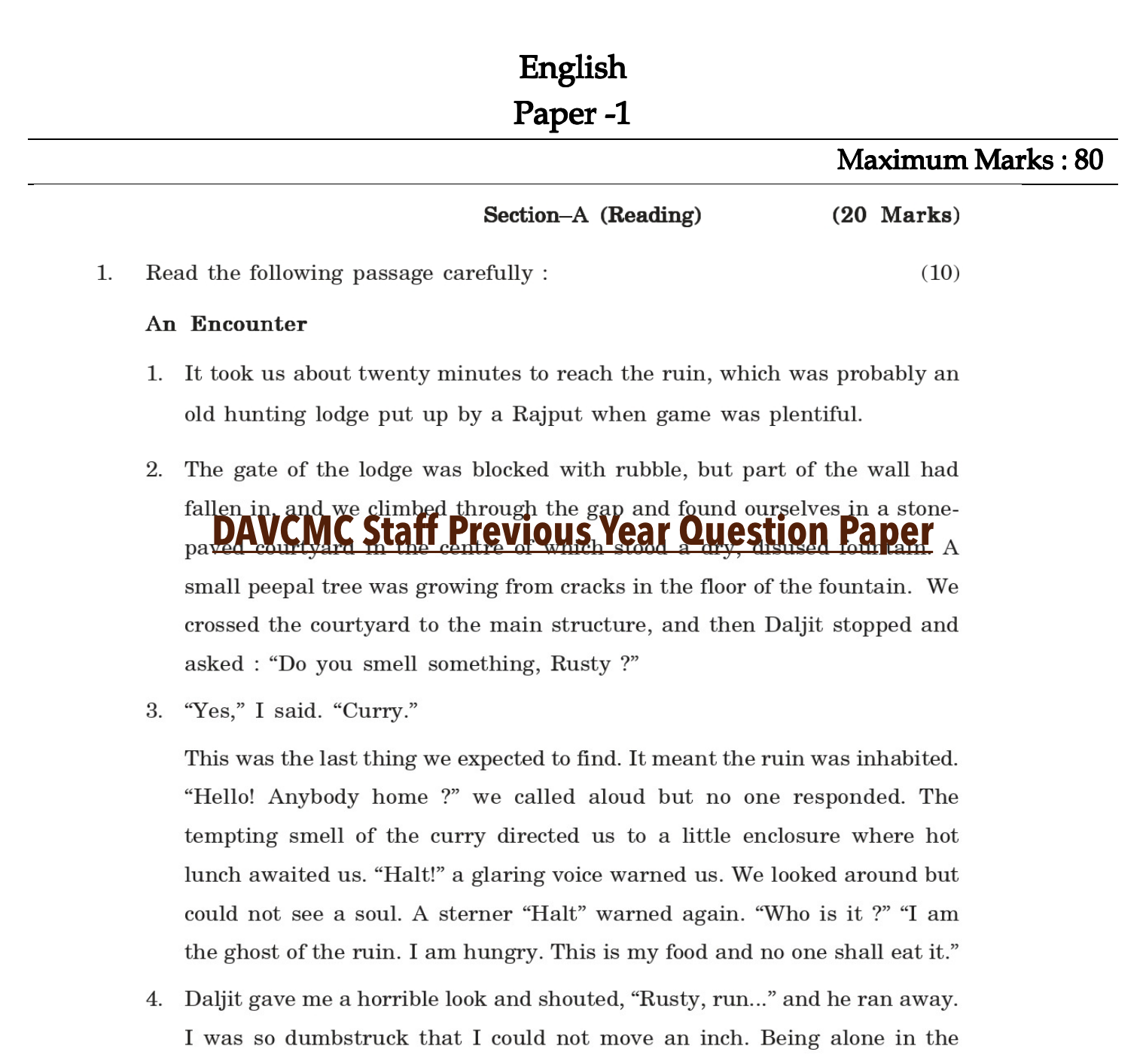DAVCMC Staff Previous Year Question Paper Download PDF