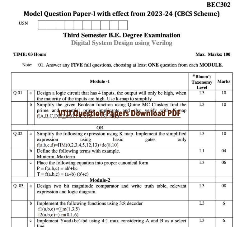 VTU Question Papers Download PDF
