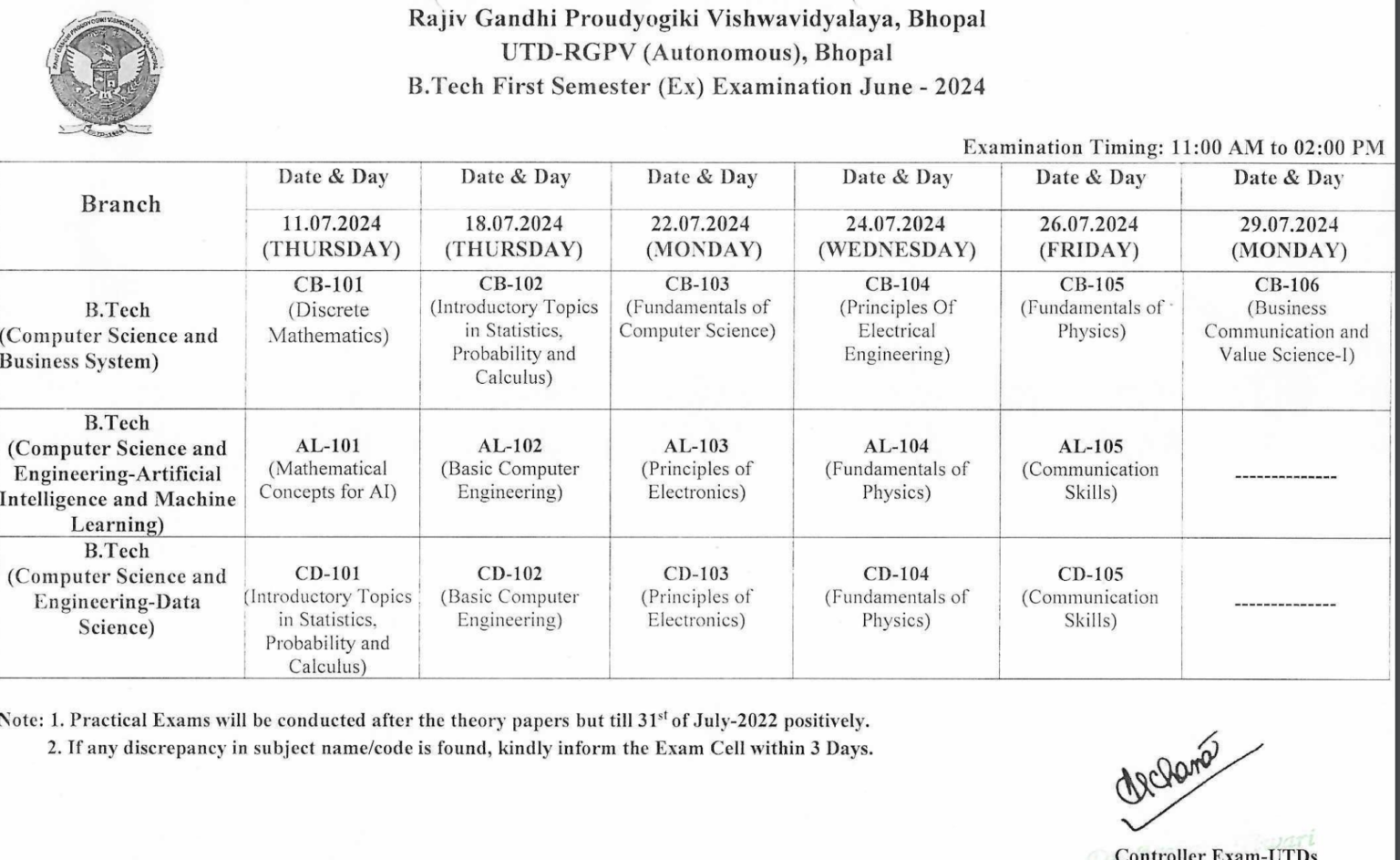 RGPV Exam Time Table 2025 | UG PG 1st 2nd 3rd 4th 5th 6th Semester Routine