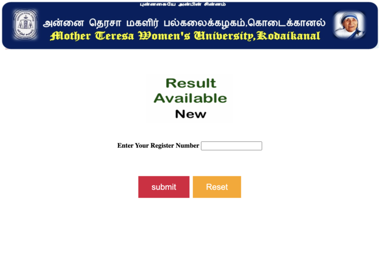 Mother Teresa Women's University Results 2024 ; MTWU Kodaikanal