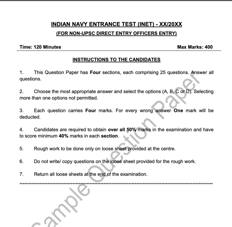 Indian Navy INCET Previous Year Question Paper Download PDF