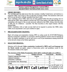 Sub Staff PET Call Letter 2024 Download Exam Date & Admit Card ...
