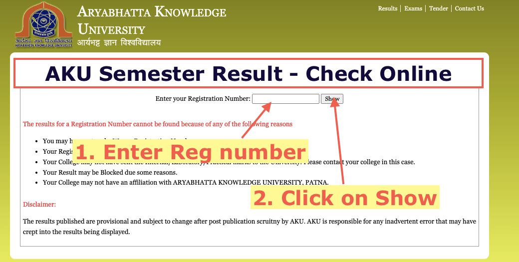 AKU Result 2025 ; akubihar.ac.in Aryabhatta Knowledge University {Out}