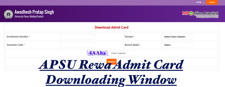 APSU Admit Card 2024; apsuRewa.ac.in MPOnline Download {Out}