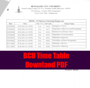 BCU Time Table 2025 | BA BSc BCom, UG / PG Semester {Released}