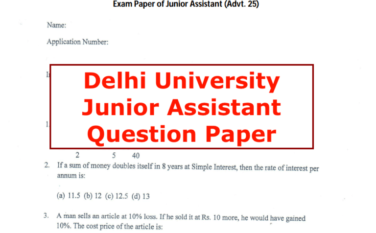 DU Junior Assistant Previous Question Paper - Download PDF