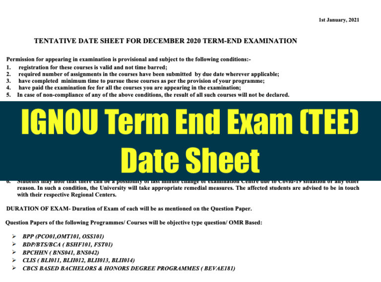 IGNOU TEE Date Sheet 2023 ; Download UG PG Exam Schedule {Published}