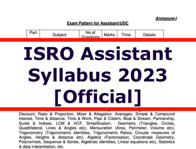 ISRO Assistant Syllabus 2023-24 Download Exam Pattern PDF isro.gov.in