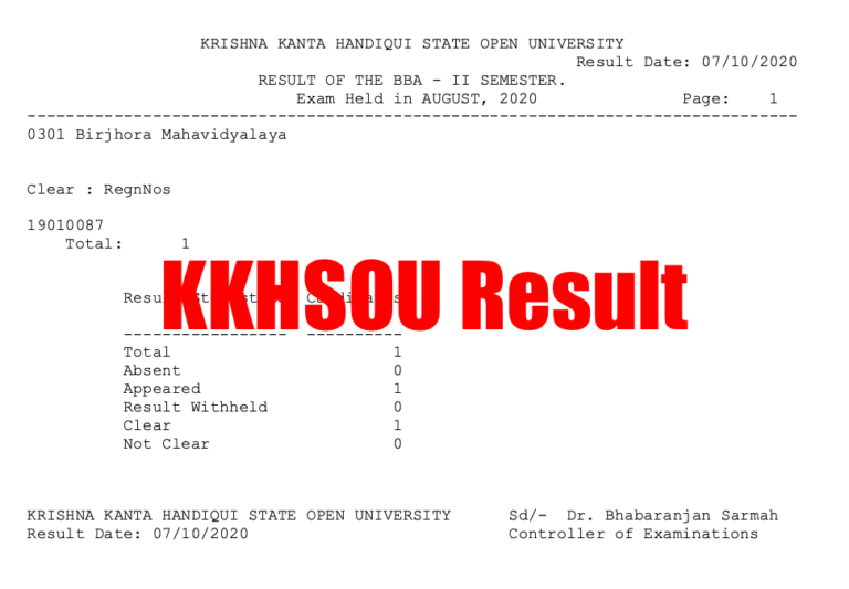 KKHSOU Result 2023 - Download 1st 2nd 3rd 4th 5th 6th Sem Marksheet ...