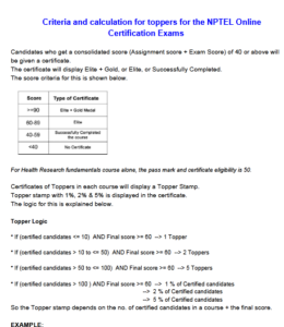 NPTEL Swayam Pass Mark 2024 {Published} Average Score (out of 100) >= 40