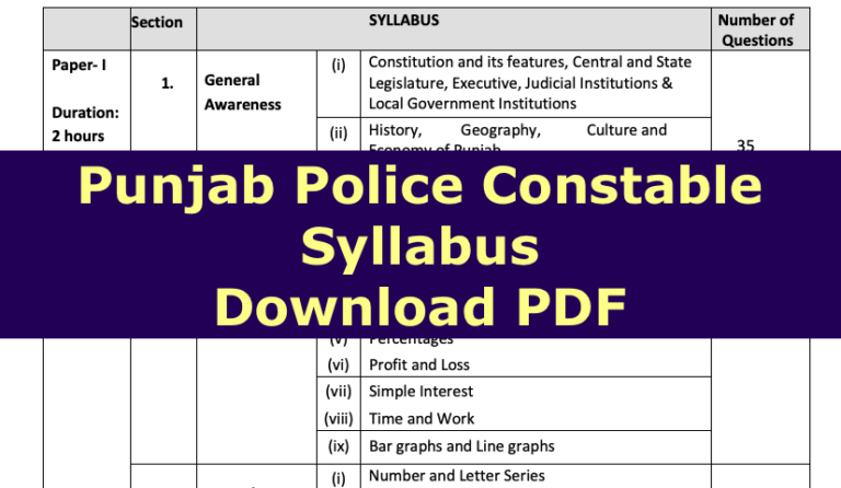 Punjab Police Constable Syllabus 2023 Download PDF, Selection Process