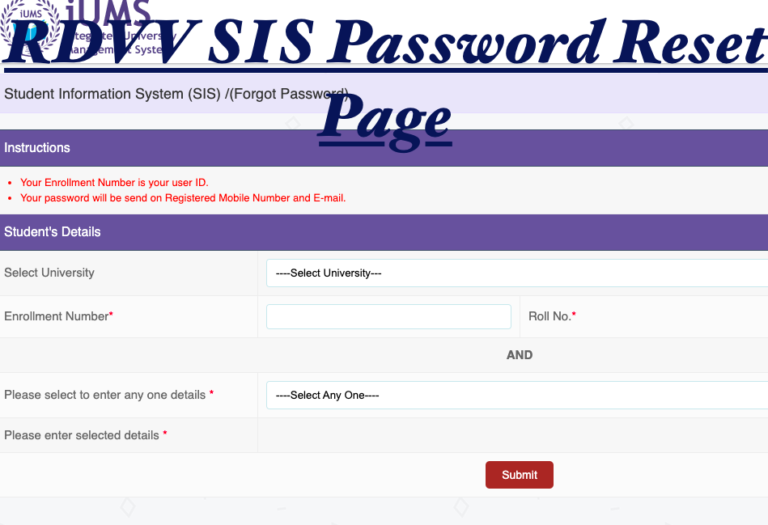 RDVV SIS Registration 2024 | Login @ rdvv.mponline.gov.in Portal