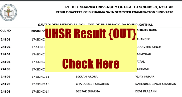 UHSR Result 2023 ; {Out} PT BD Sharma University GNM, BSc Nursing