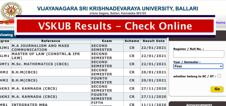VSKUB Results 2023 1st 2nd 3rd Semester BA MA UG PG Download {Out}