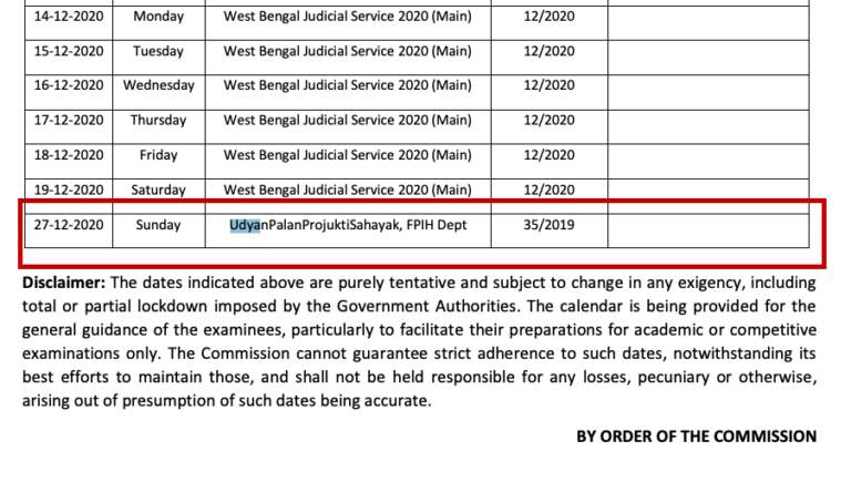 WBPSC Udyan Palan Projukti Sahayak Admit Card 2024 Exam Date